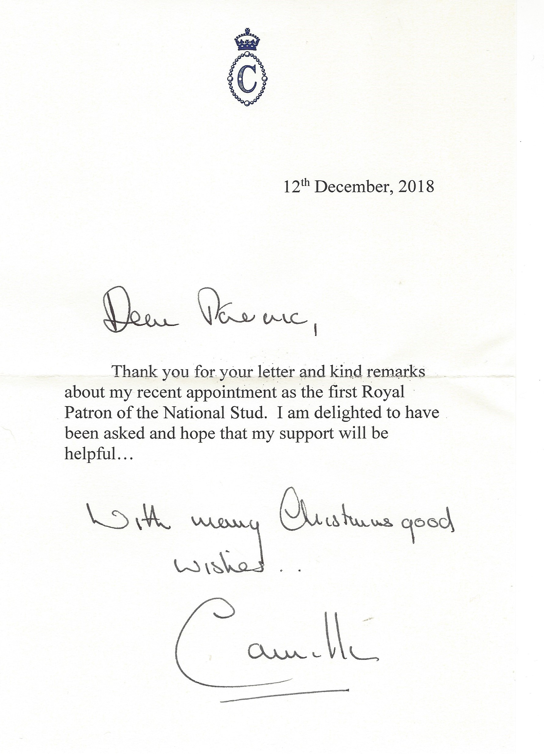 Letter From The Duchess of Cornwall – RoyalResponses