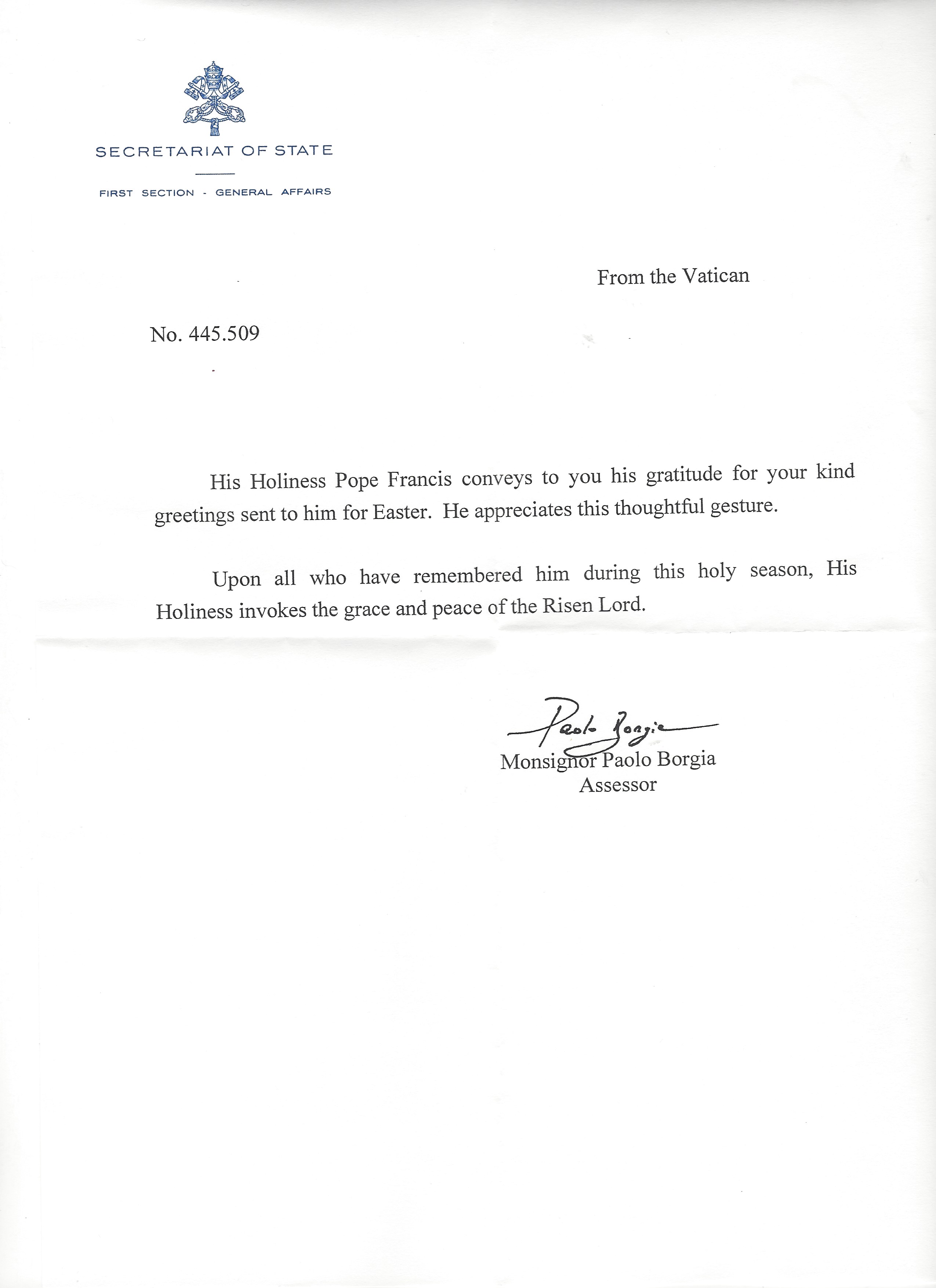 Pope Francis Easter Response – RoyalResponses