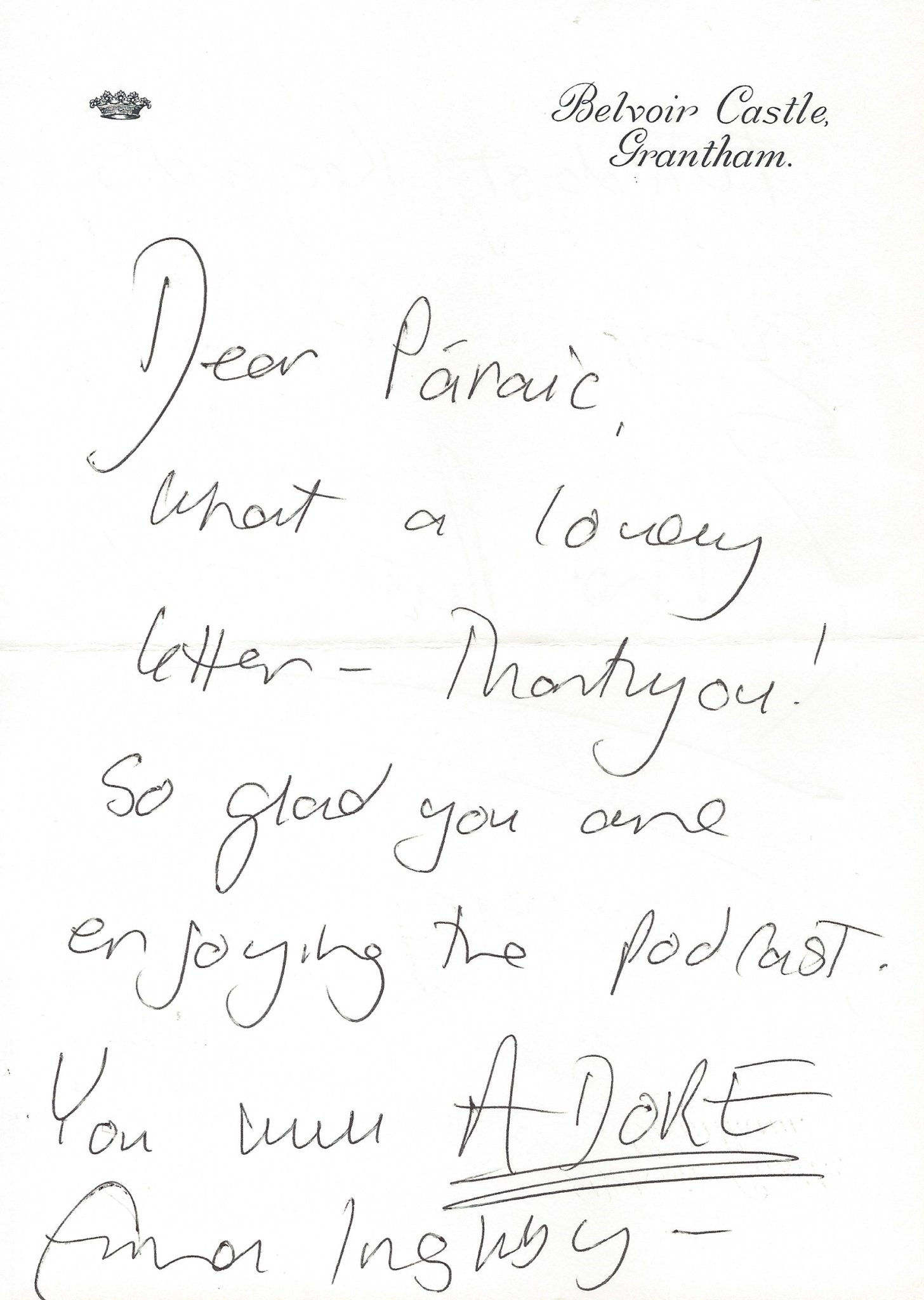 Emma Manners, The Duchess of Rutland Letter – RoyalResponses