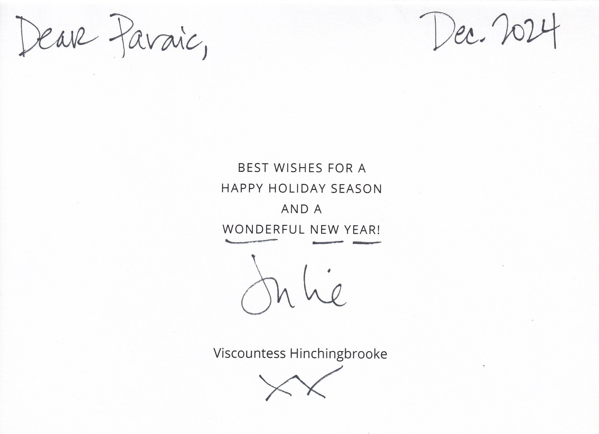 Julie Montagu, Viscountess Hinchingbrooke Christmas 2024 – RoyalResponses